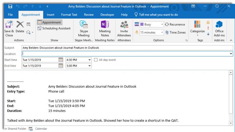 Outlook: Journal Feature – Office Bytes